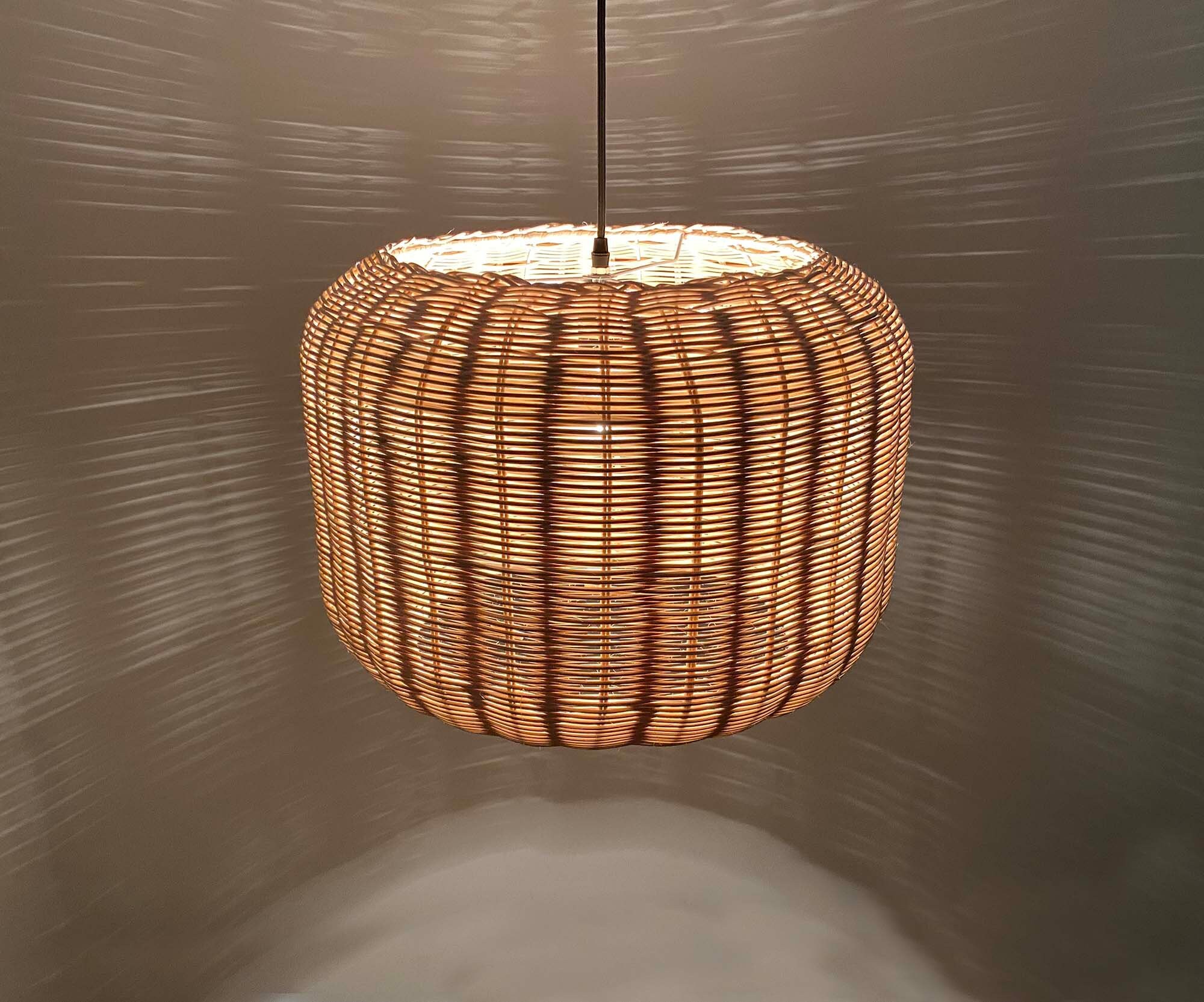 Cylinder Shape Rattan Pendant Light -chandelier Lighting - Rustic ...