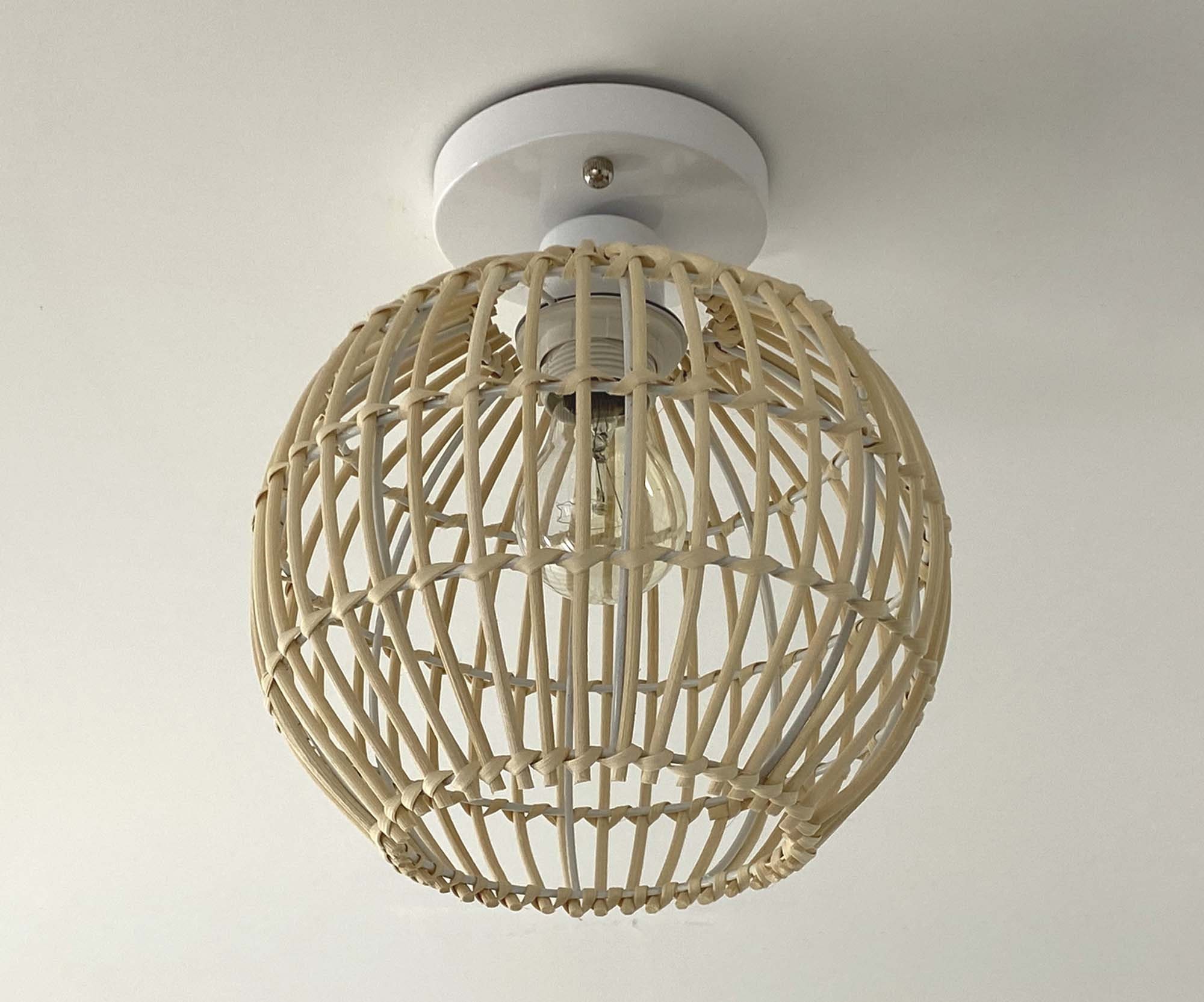 Small Spherical Rattan Flush Mount Lighting Fixture Ceiling | Etsy