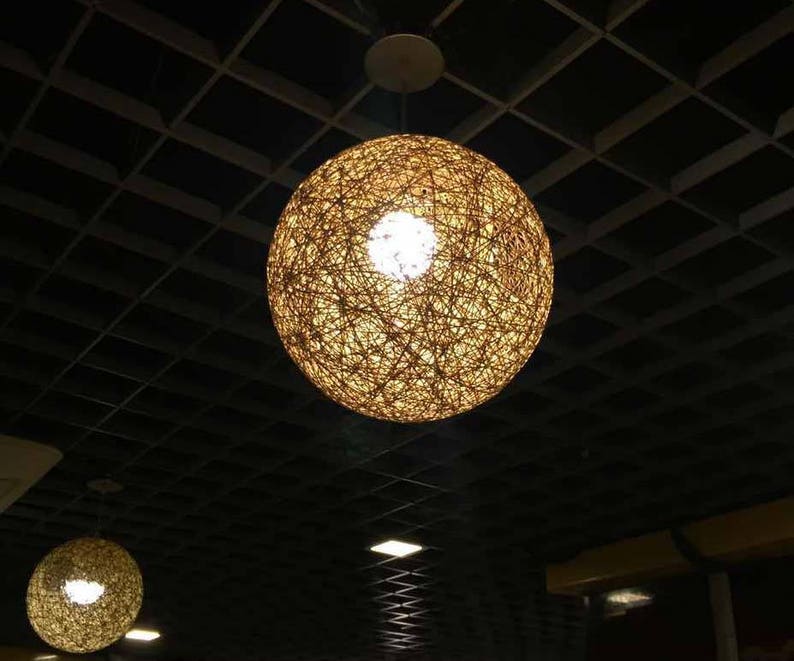 Hand Winding Hemp Rope Lighting Spherical Pendant - Etsy
