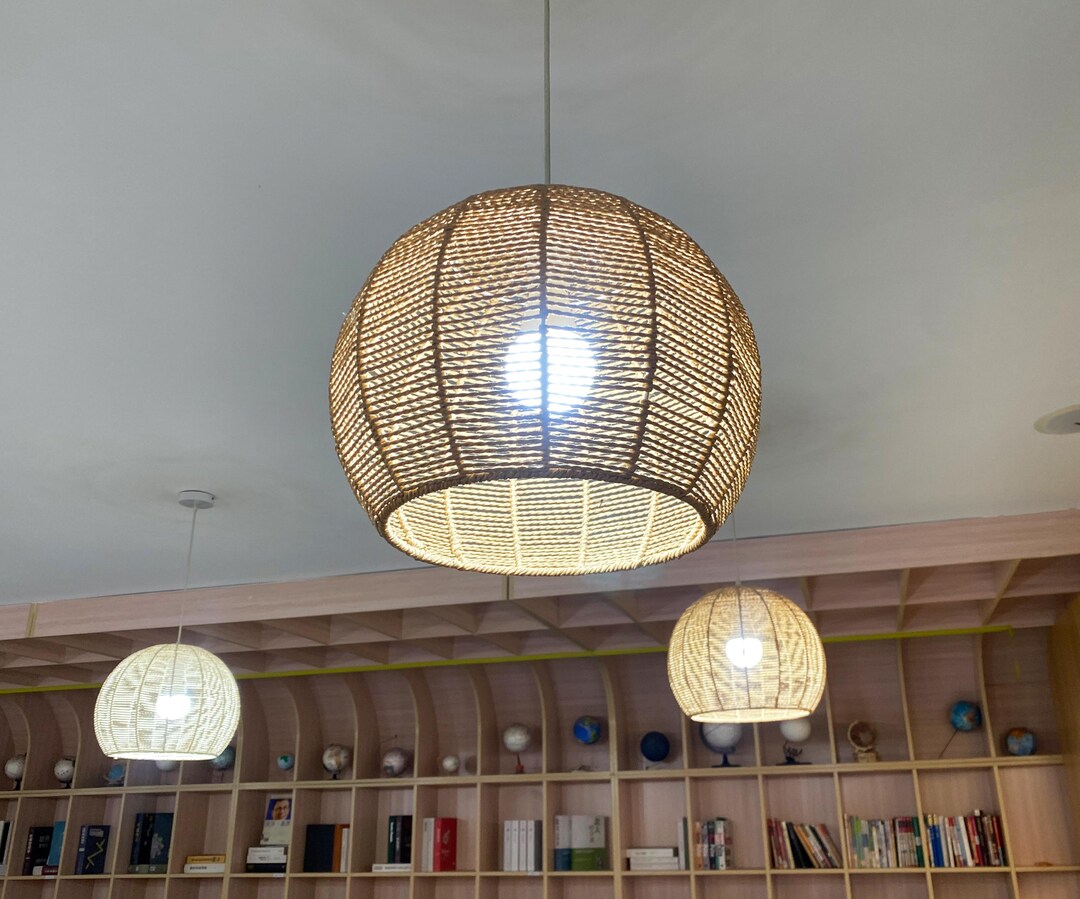 Handwoven Paper Rope Pendant Light: Beige Boho Chandelier - Etsy