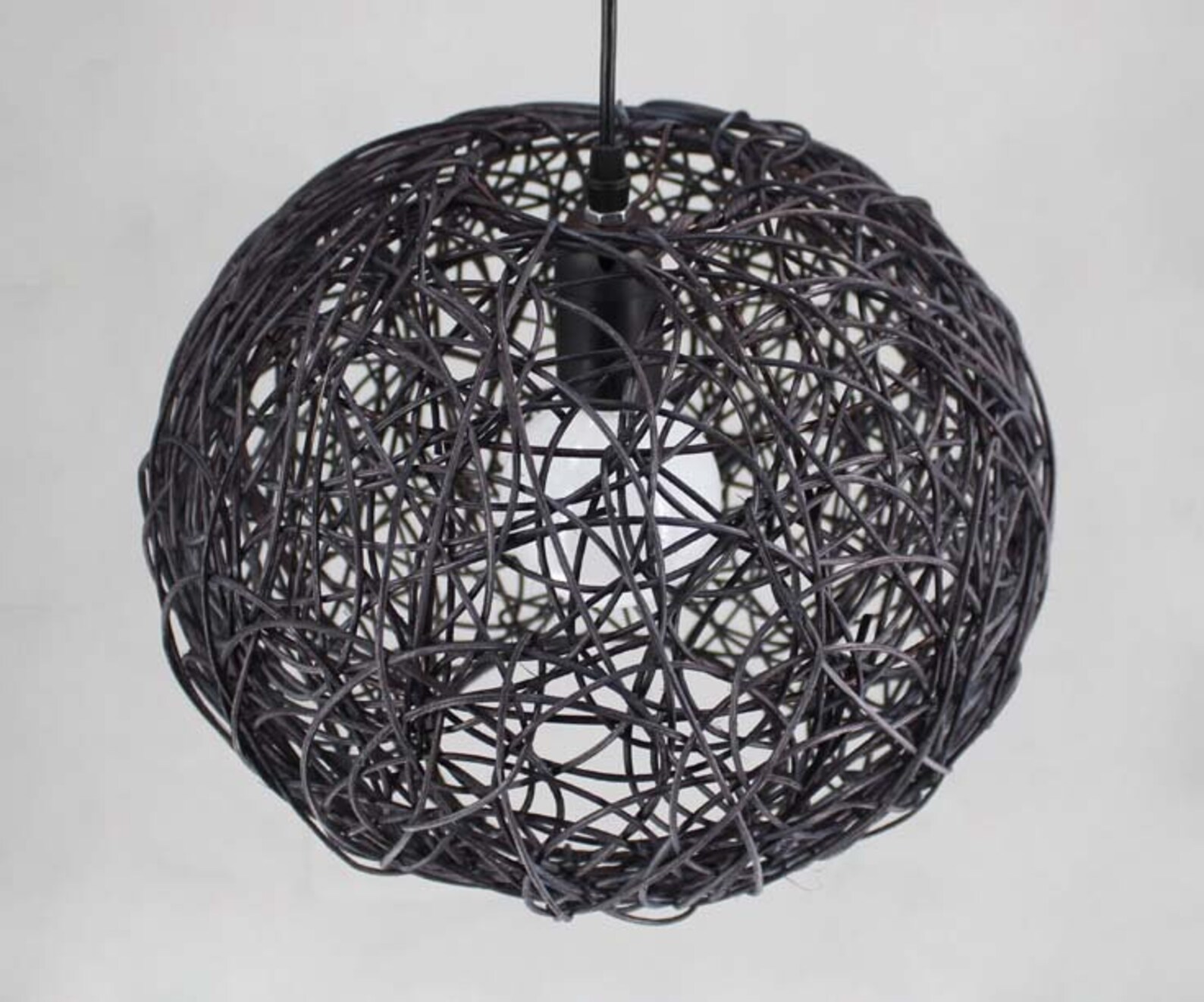 Black Rattan Sphere Pendant Lights Ball Fixtures Ceiling | Etsy