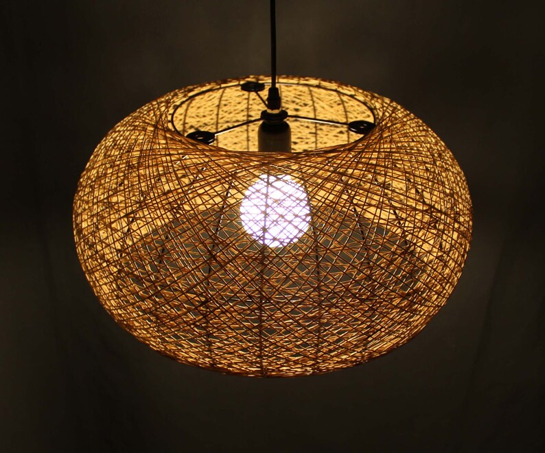 Hand Woven Hemp Rope Pendant Light Room Ceiling Lighting | Etsy