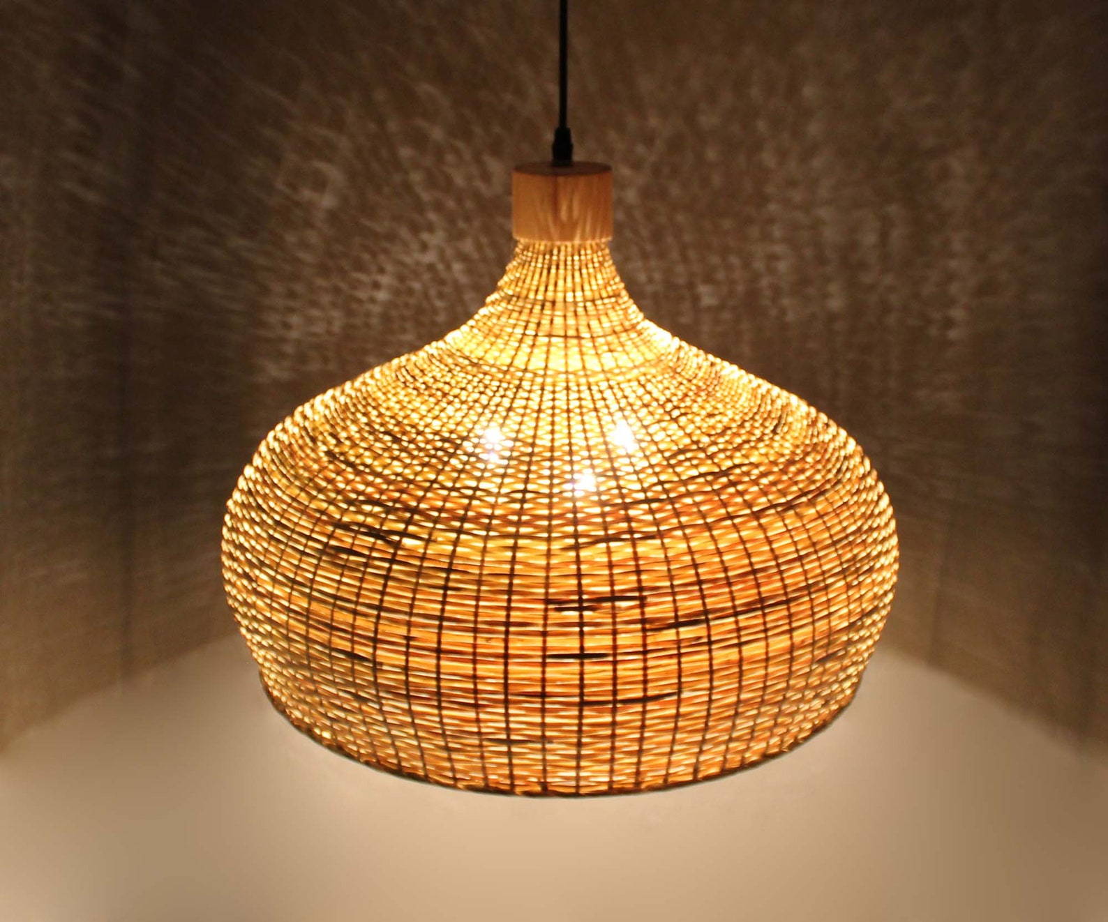 Hand Woven Bamboo Basket Pendant Light - Rustic Lighting - Etsy