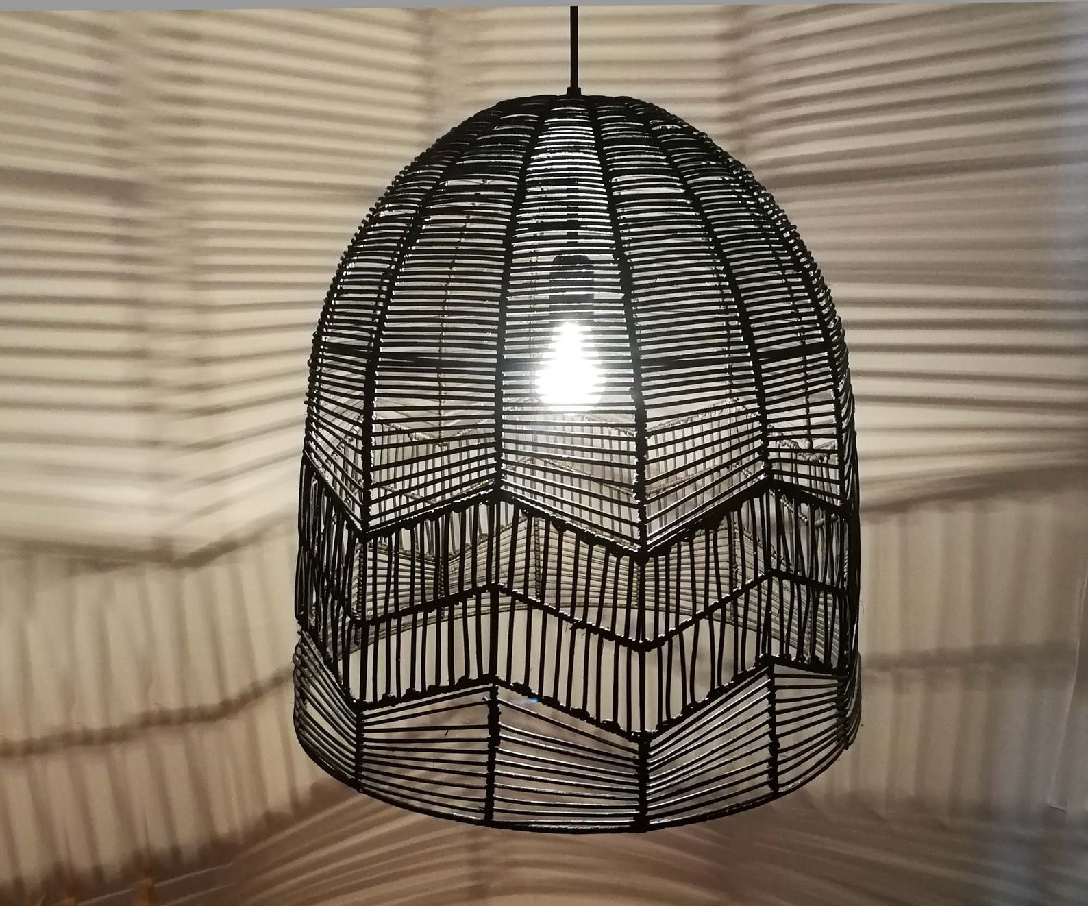 One Black Rattan Pendant Light Shade's Diameter 50 - Etsy