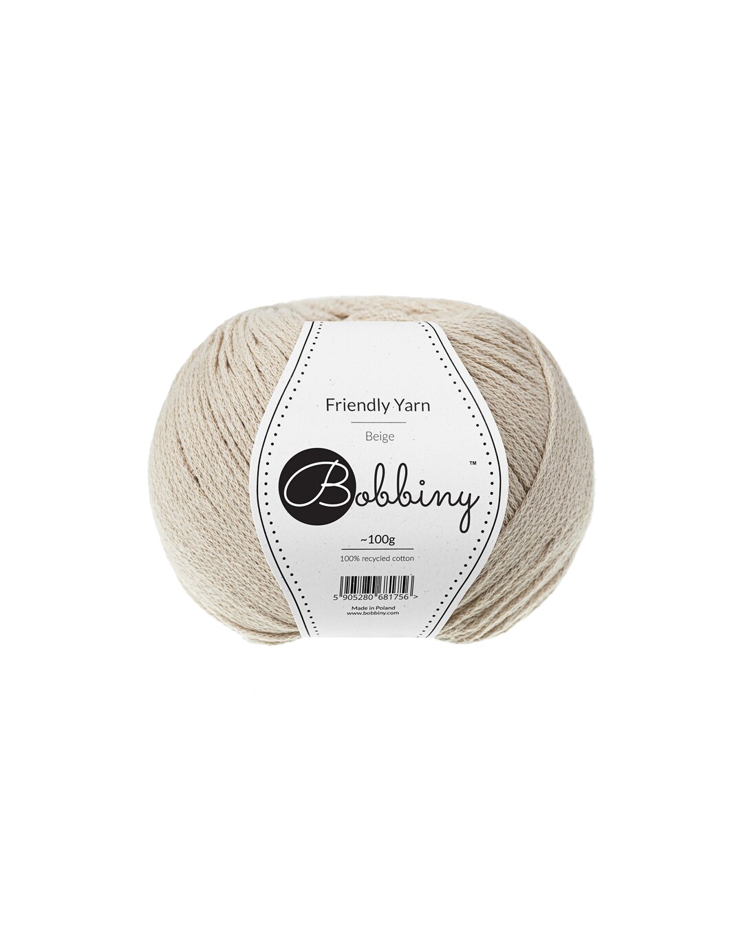 Bobbiny Beige Friendly Yarn 100g - Braided Cotton Yarn, Certified ...