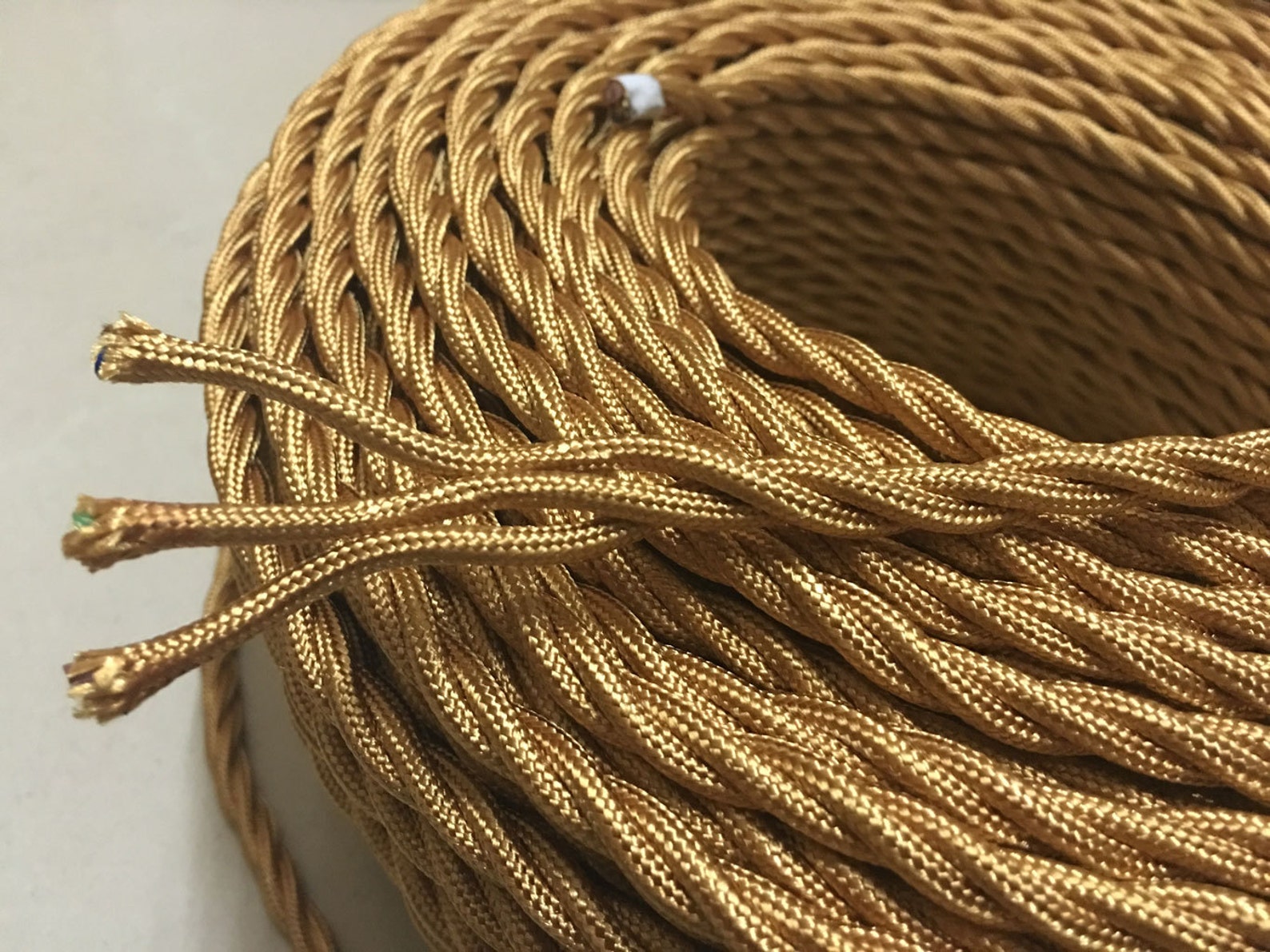 Gold 3 Core Twisted Electric Wire DIY Cable Antique Vintage Edison ...