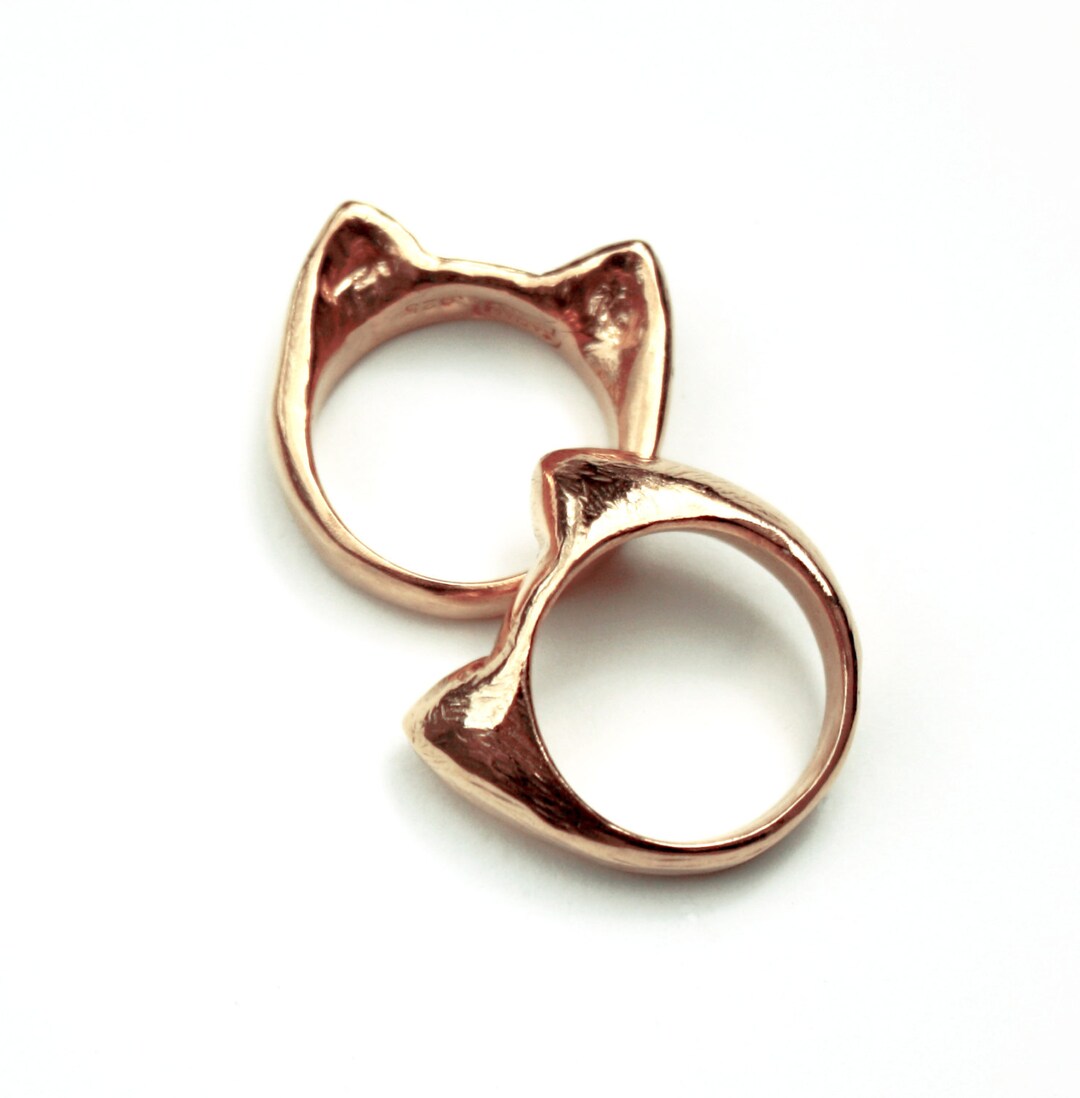 Cat Ring / Love Cats Ring / Handcarved Cat Ears Ring / 14KT Rose Gold ...
