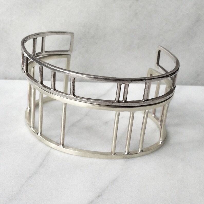 Large Asymmetrical Bar Cuff Large Linear Modern Cuff Mondrian Inspired ...