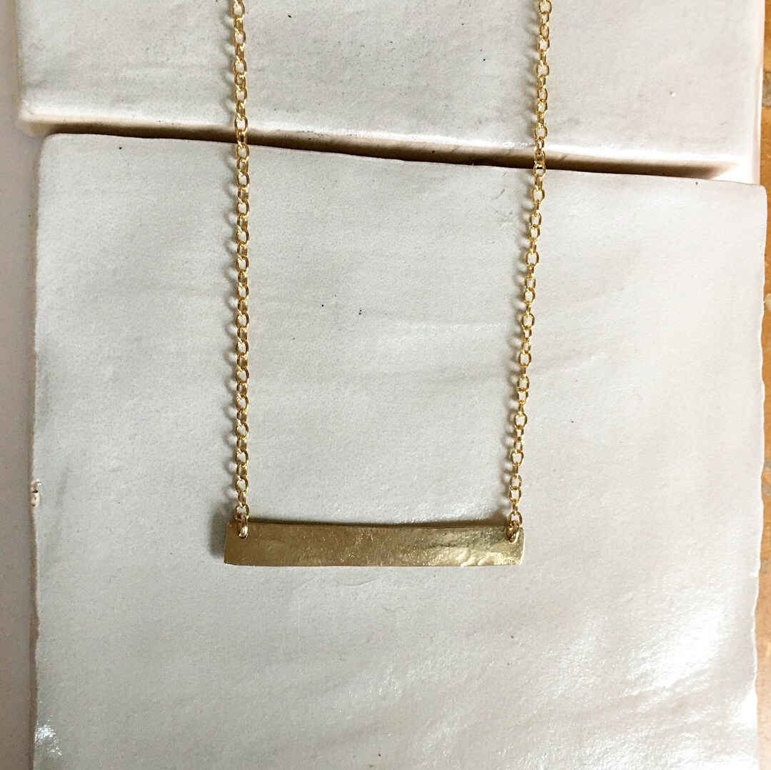 Hammered Gold Bar Necklace / Handmade Bar Pendant on Fine Chain ...