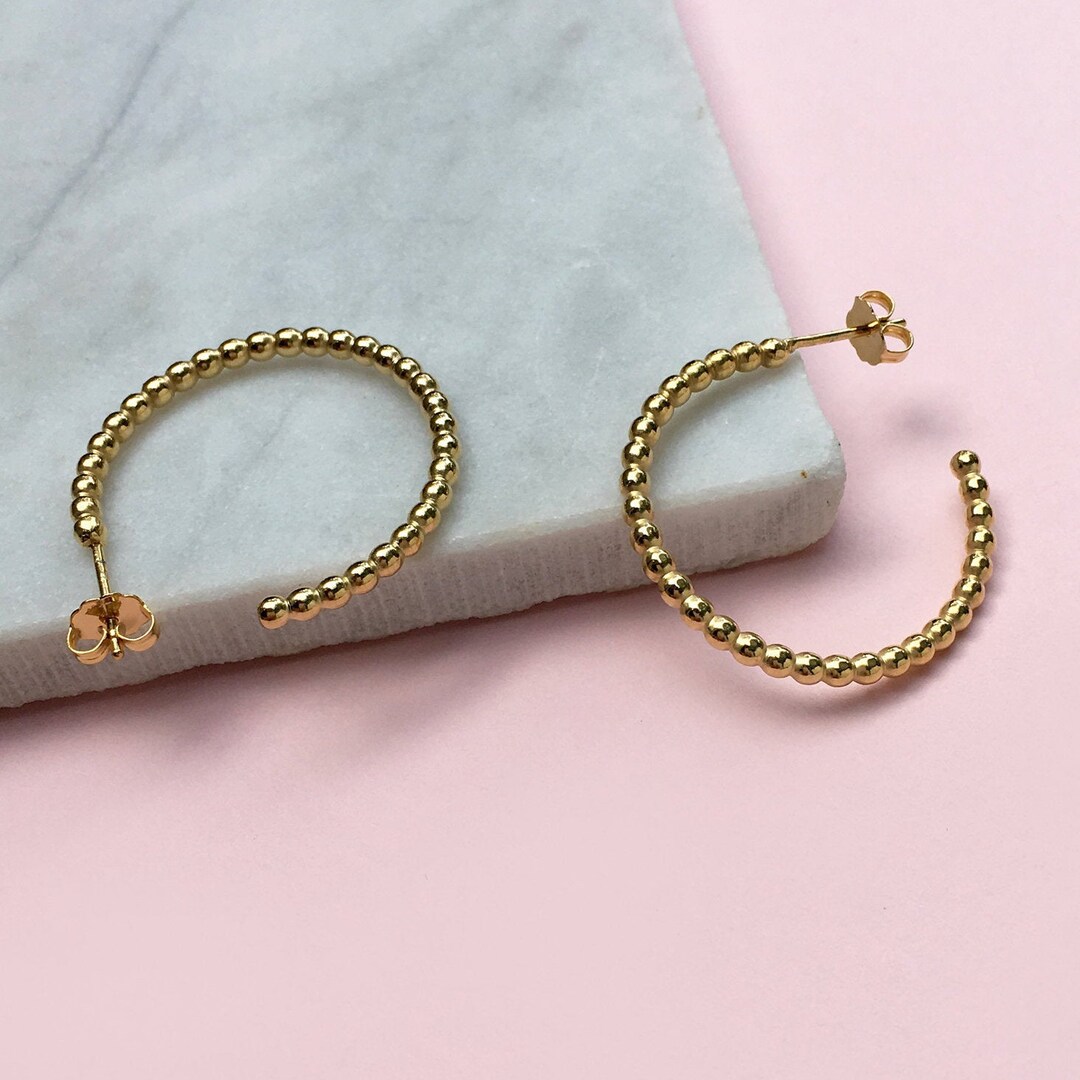 Decorative Ball Stud Hoop Earrings| Ball Wire Hoop Earrings | Solid ...