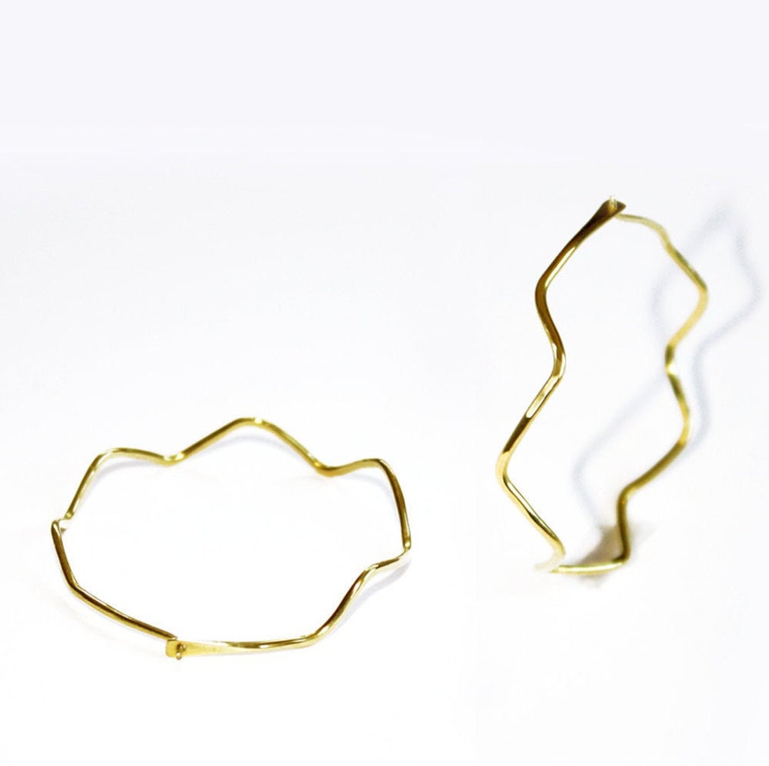 Wavy Hammered Gold Hoops Thin River Sun Handmade Hoops Interlocking ...