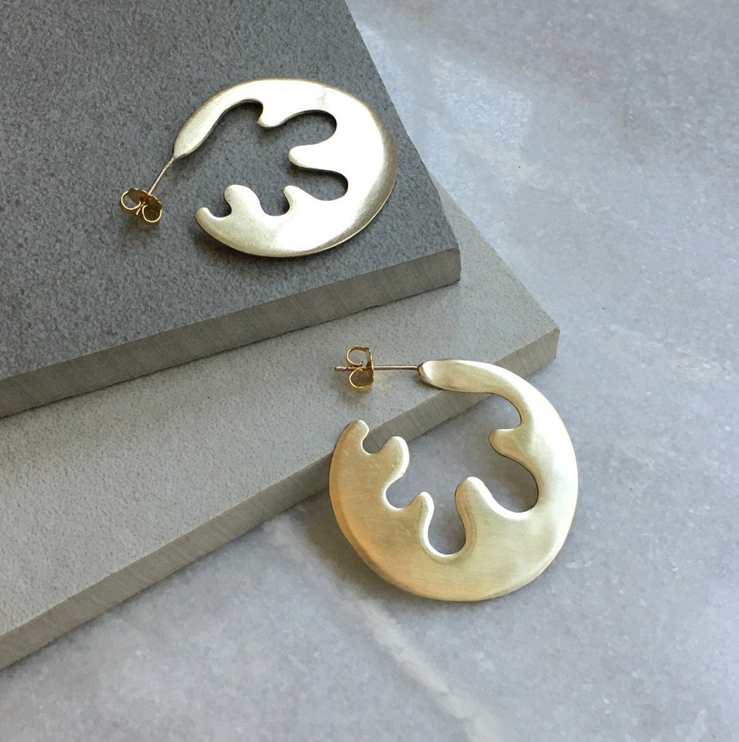 Gold Circle Dreamy Hoops, Cut-out Swirl Pattern Hoops, Melting Metal ...