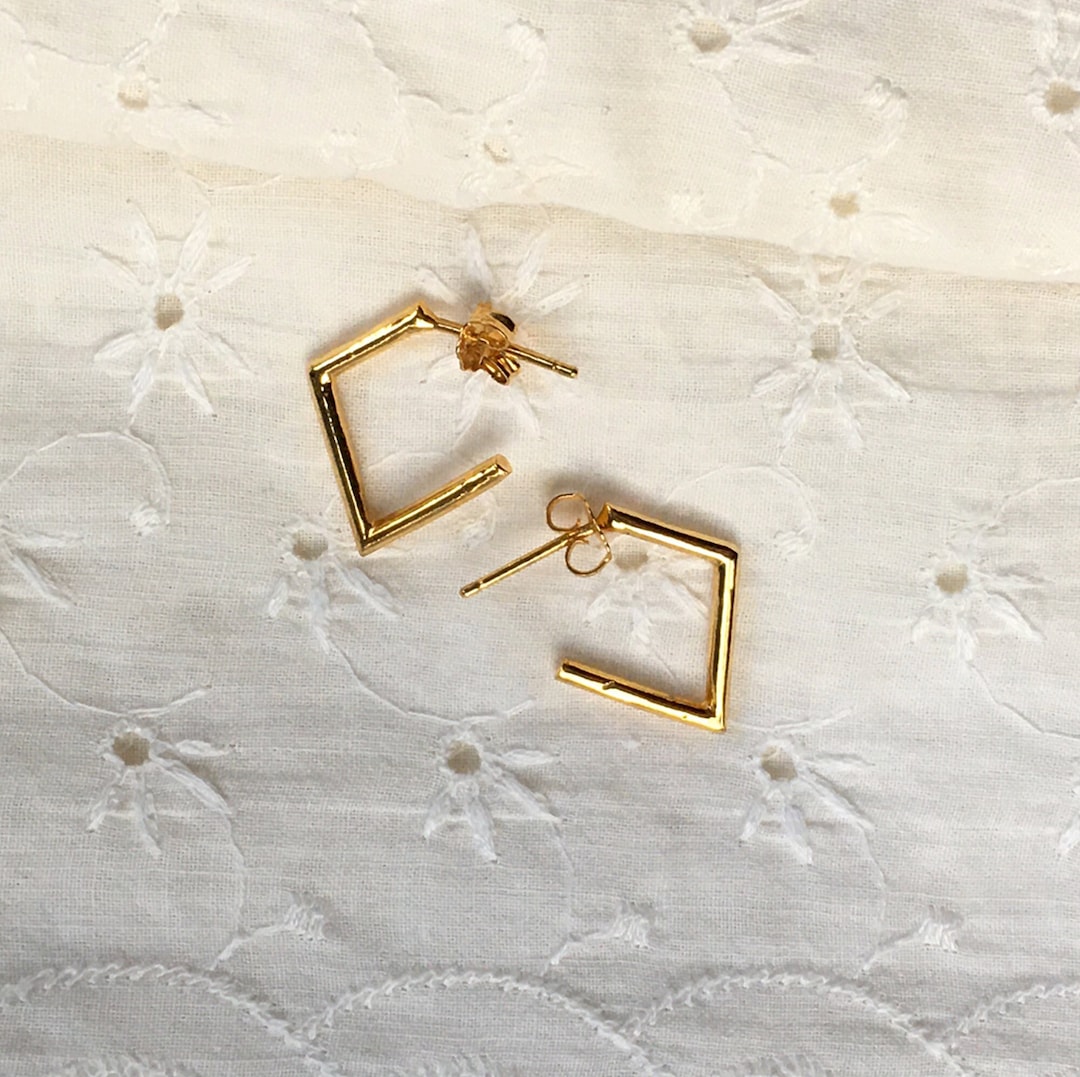 Handmade Angled Studs | Angular Mini Hoop Stud Earrings | Small Geometric Shape Hoop Earrings ...