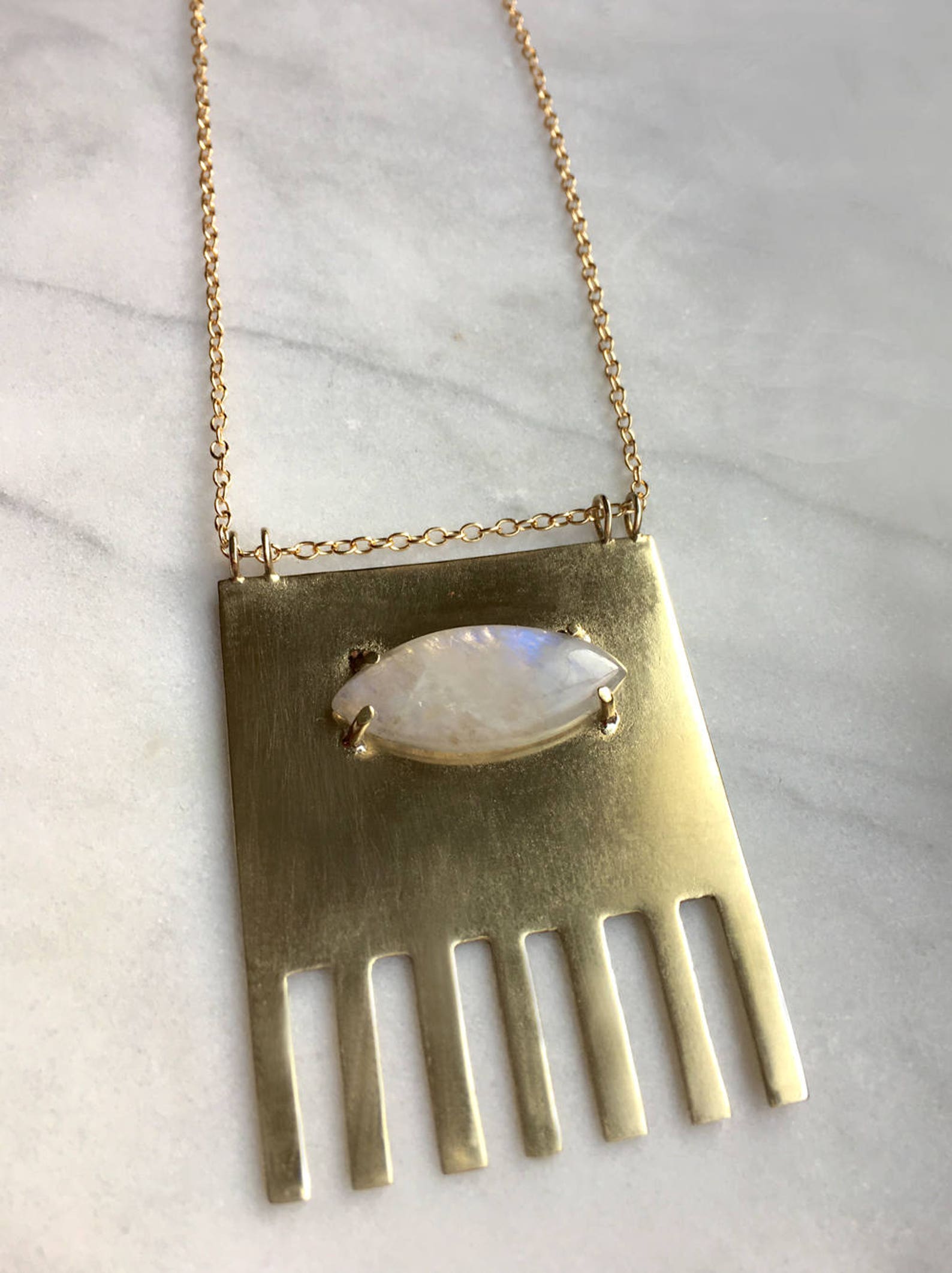 Long Handmade Fringe Pendant W/ Prong Set Eye Shape Marquise Cut ...