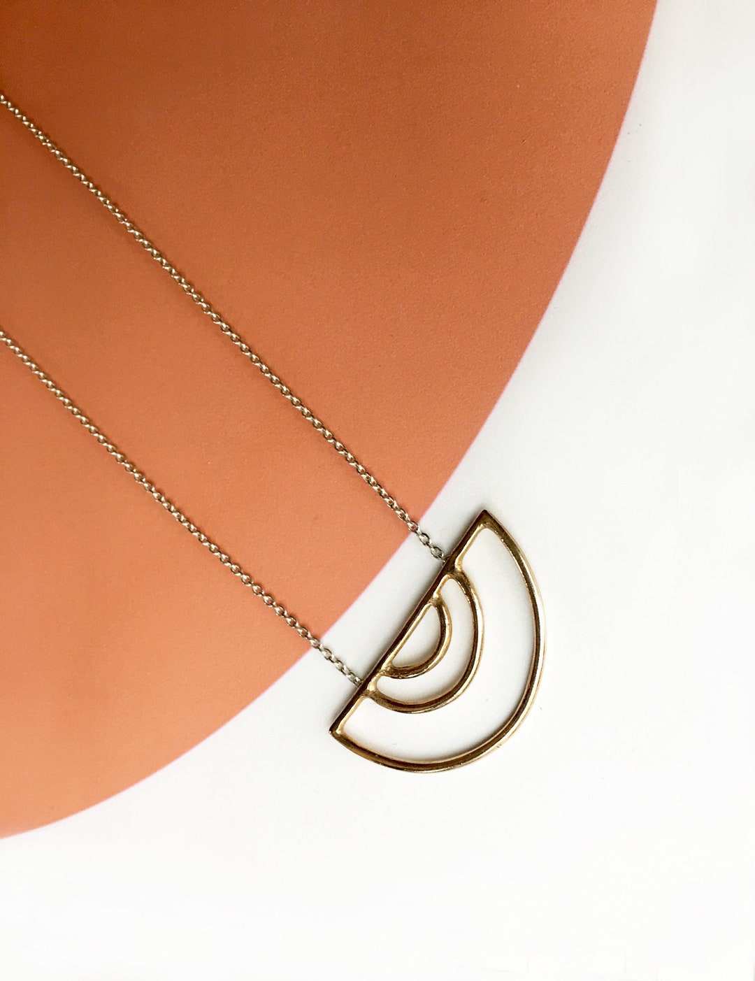 Half Moon Geometric Arc Necklace, Sunset Shape Pendant Necklace, Unique ...