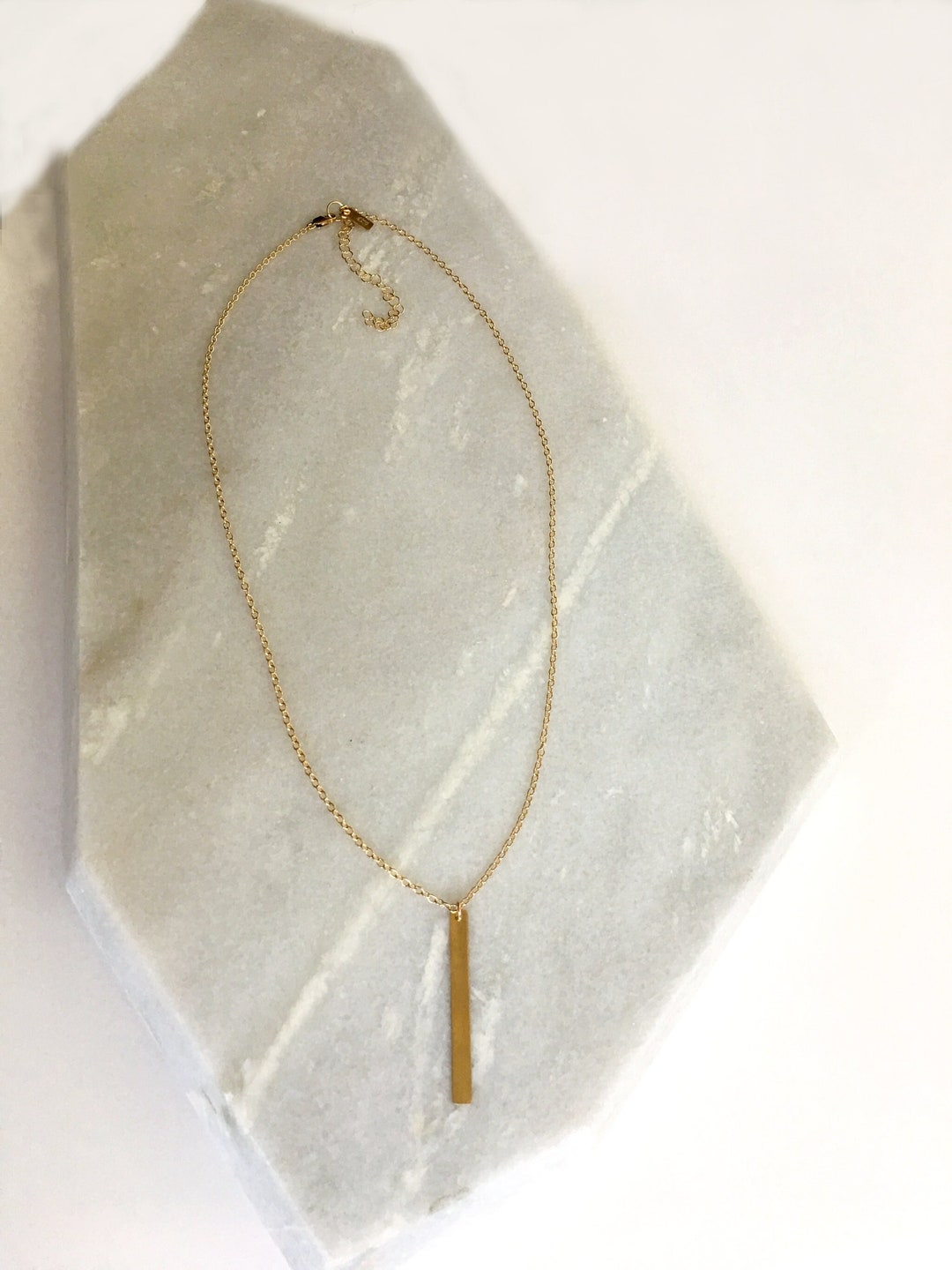Gold Bar Necklace | Handmade Vertical Hammered Long Bar Necklace ...