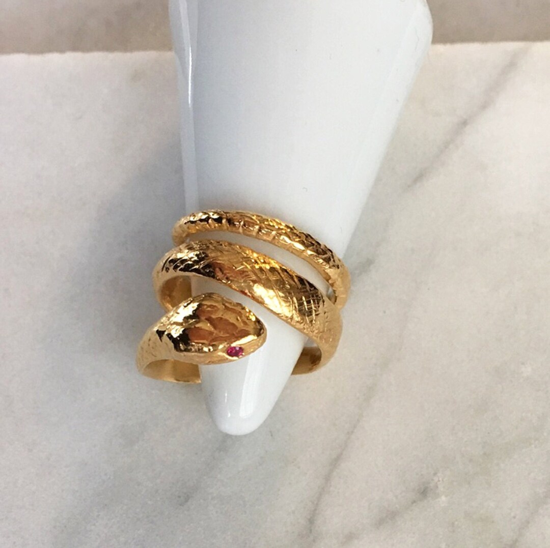 Snake Ring With Ruby Eyes Handmade Serpent Coil Ring Solid - Etsy