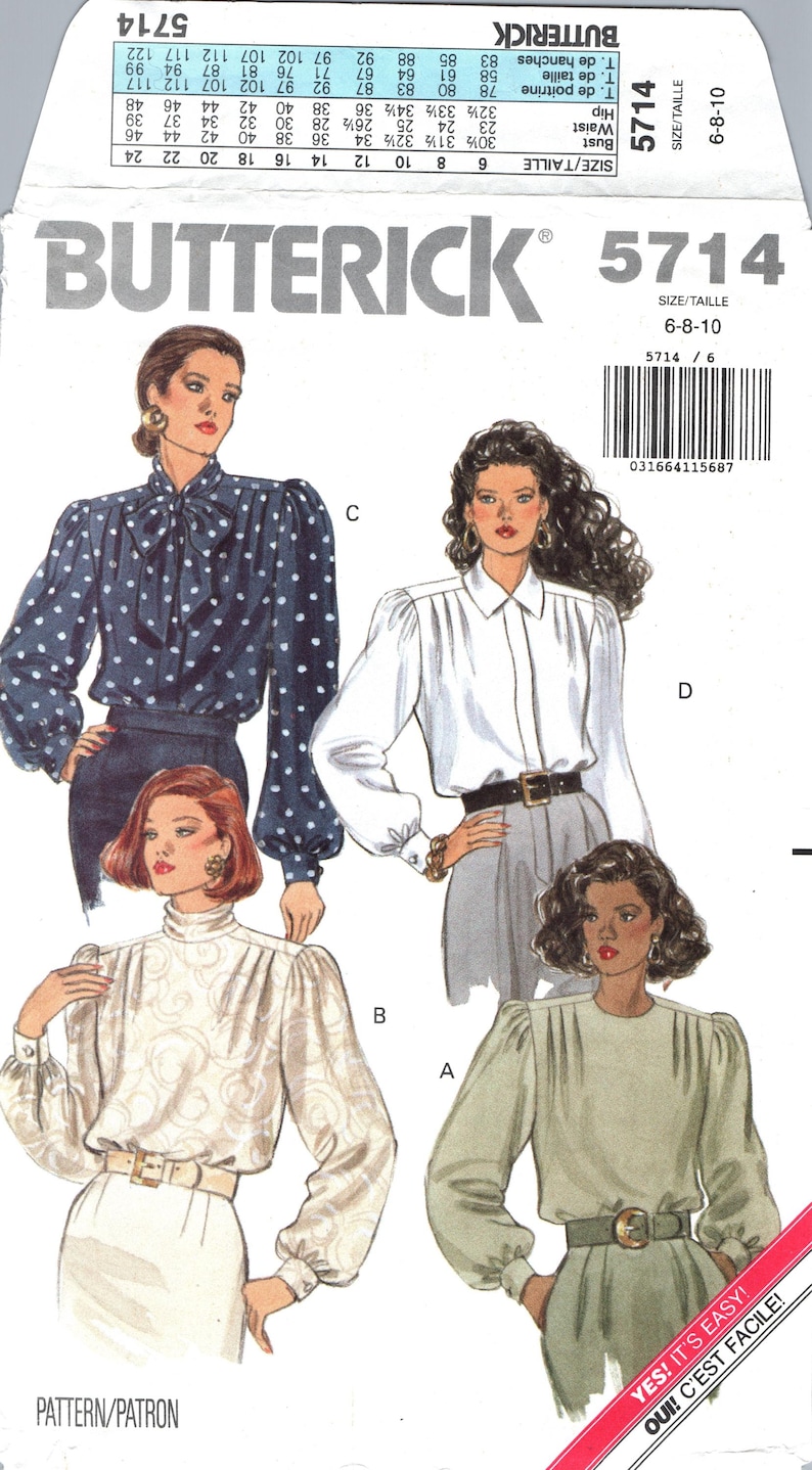 Butterick 5714 Misses' Blouse Sewing Pattern Size 6 - 10 FF - Etsy