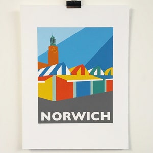 NORWICH Travel Poster - NORWICH MARKET - Art Deco Print - Illustration ...