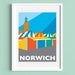 NORWICH Travel Poster - NORWICH MARKET - Art Deco Print - Illustration ...