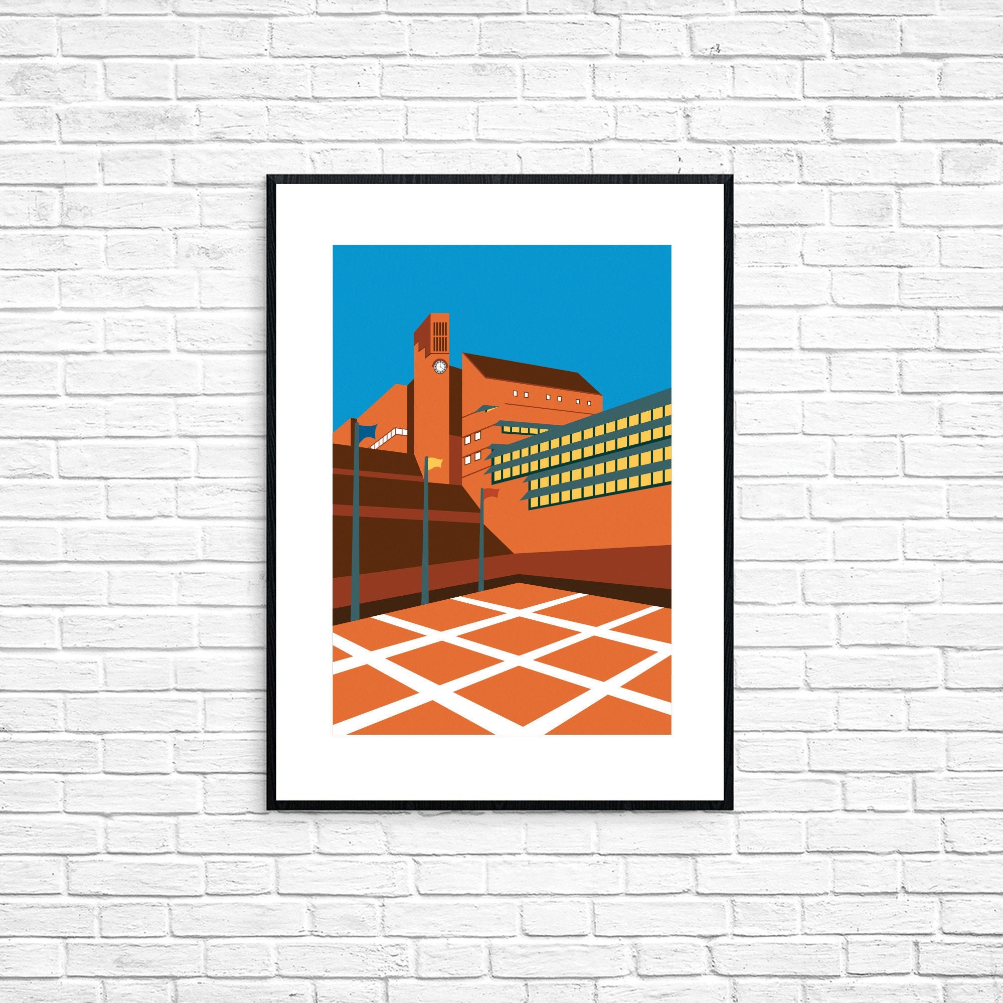 The BRITISH LIBRARY Travel Poster LONDON Brutalism Illustration by ...
