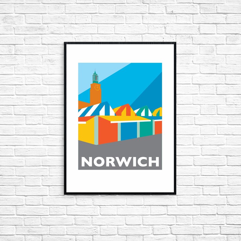 NORWICH Travel Poster NORWICH MARKET Art Deco Print Illustration by ...