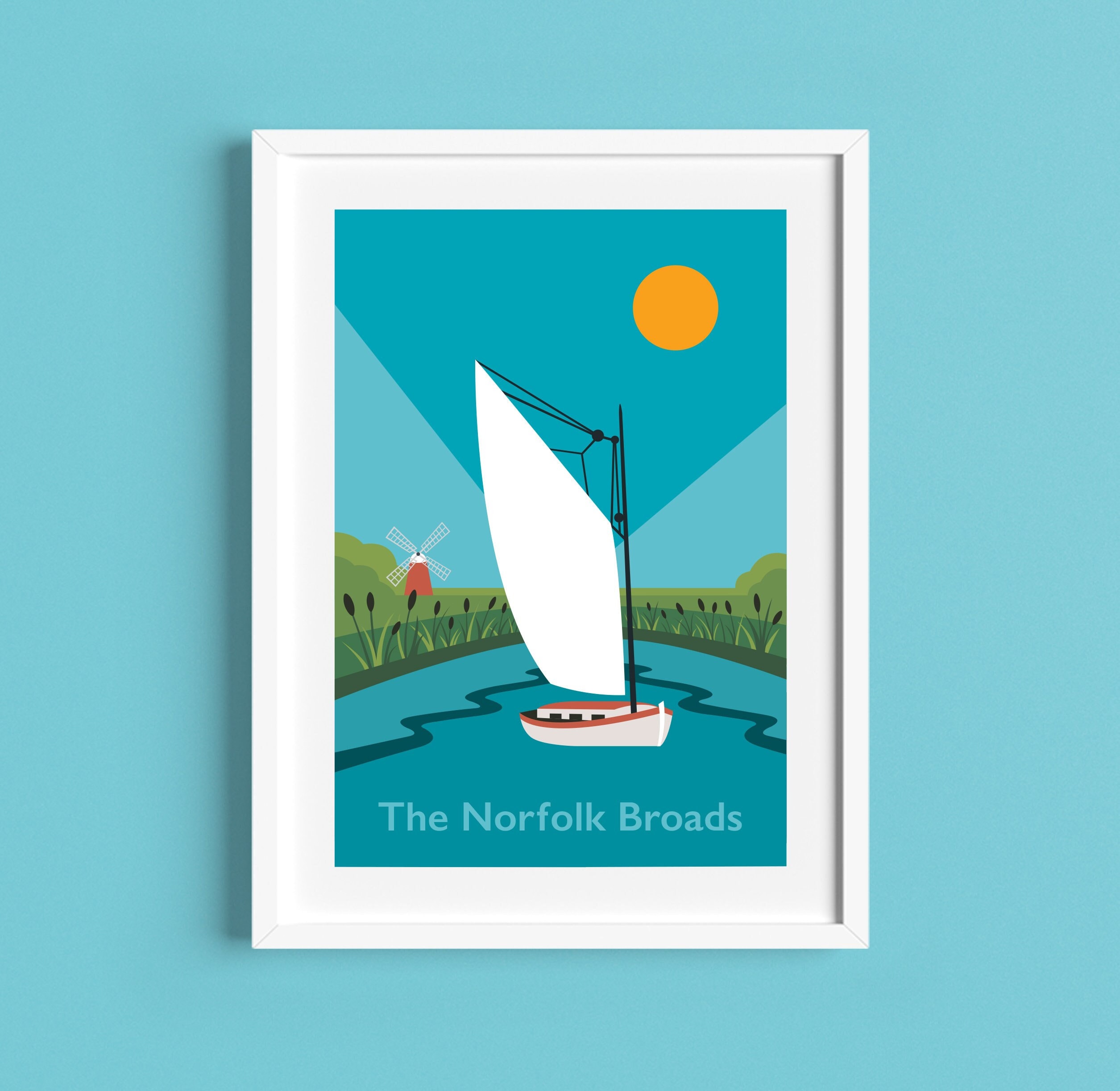 THE NORFOLK BROADS Travel Poster - Art Deco Print - Illustration by ...