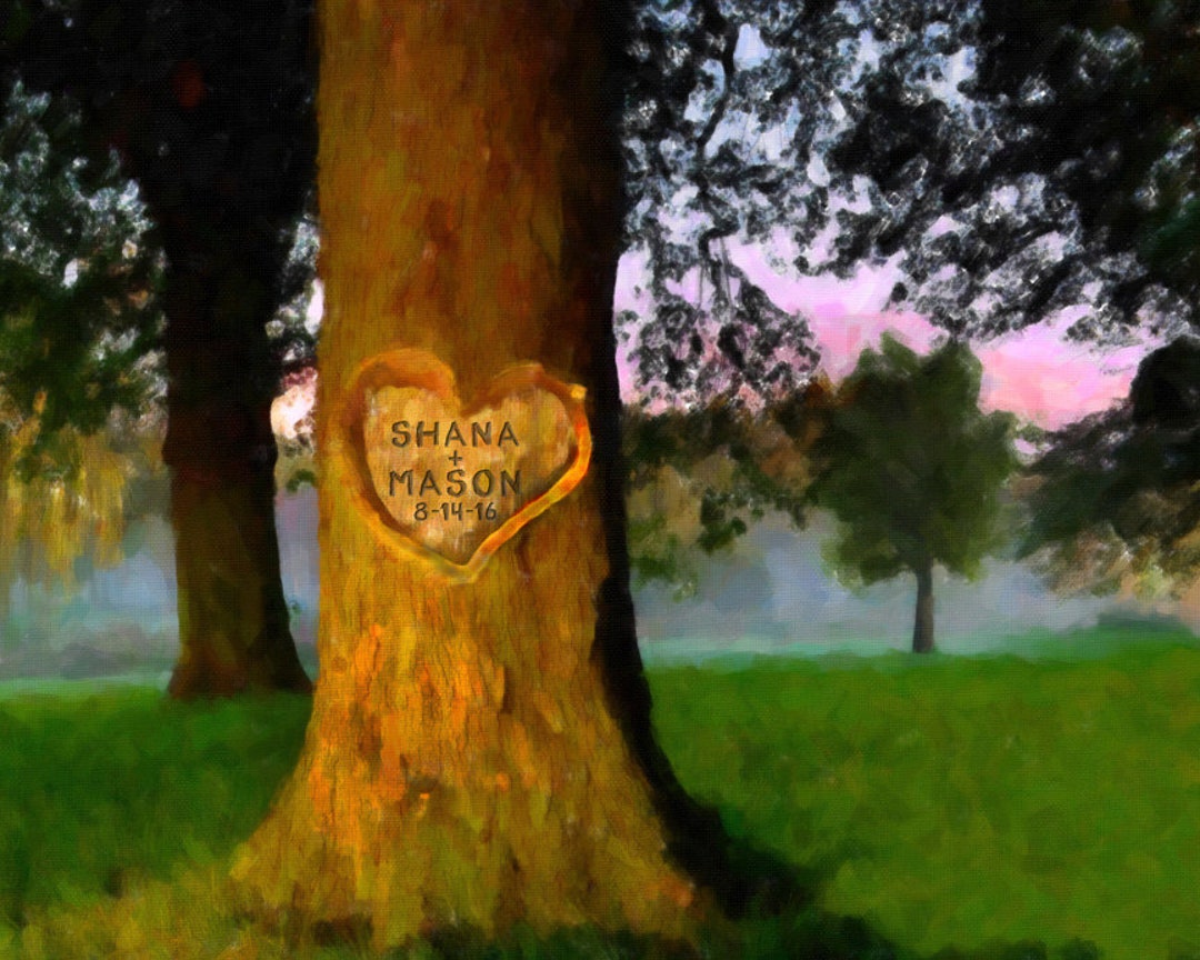 Carved Heart on Tree Personalized Wedding Gift Unique Romantic ...
