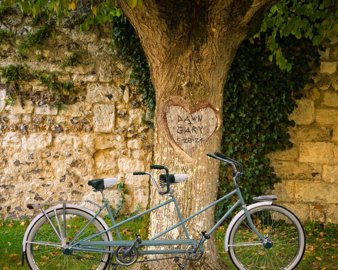 Personalized Wedding Gift, Bicycle Photo, Carved Heart on Tree ...