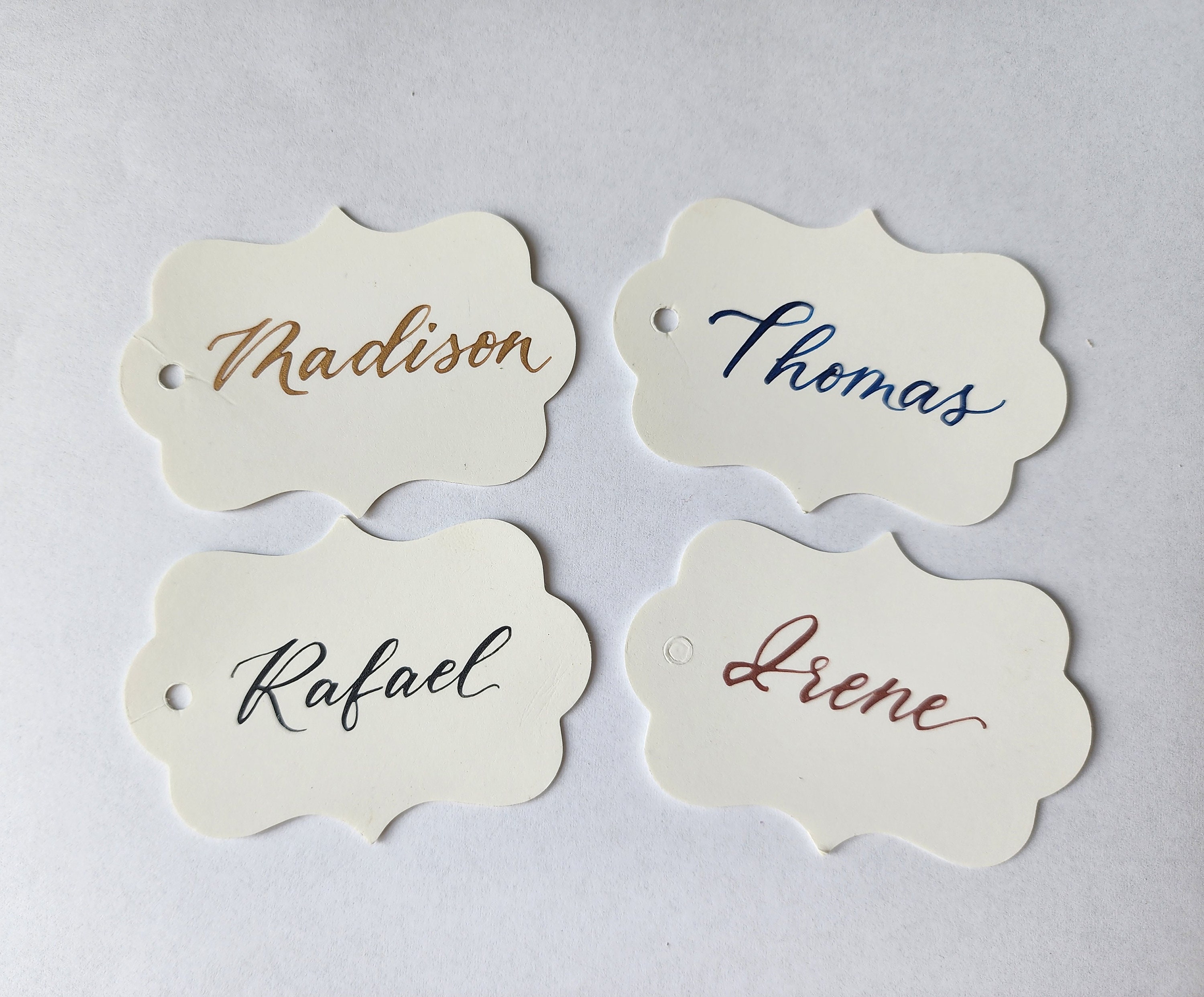 Name Tags in Handwritten Calligraphy- Ivory/off White, Two Script ...