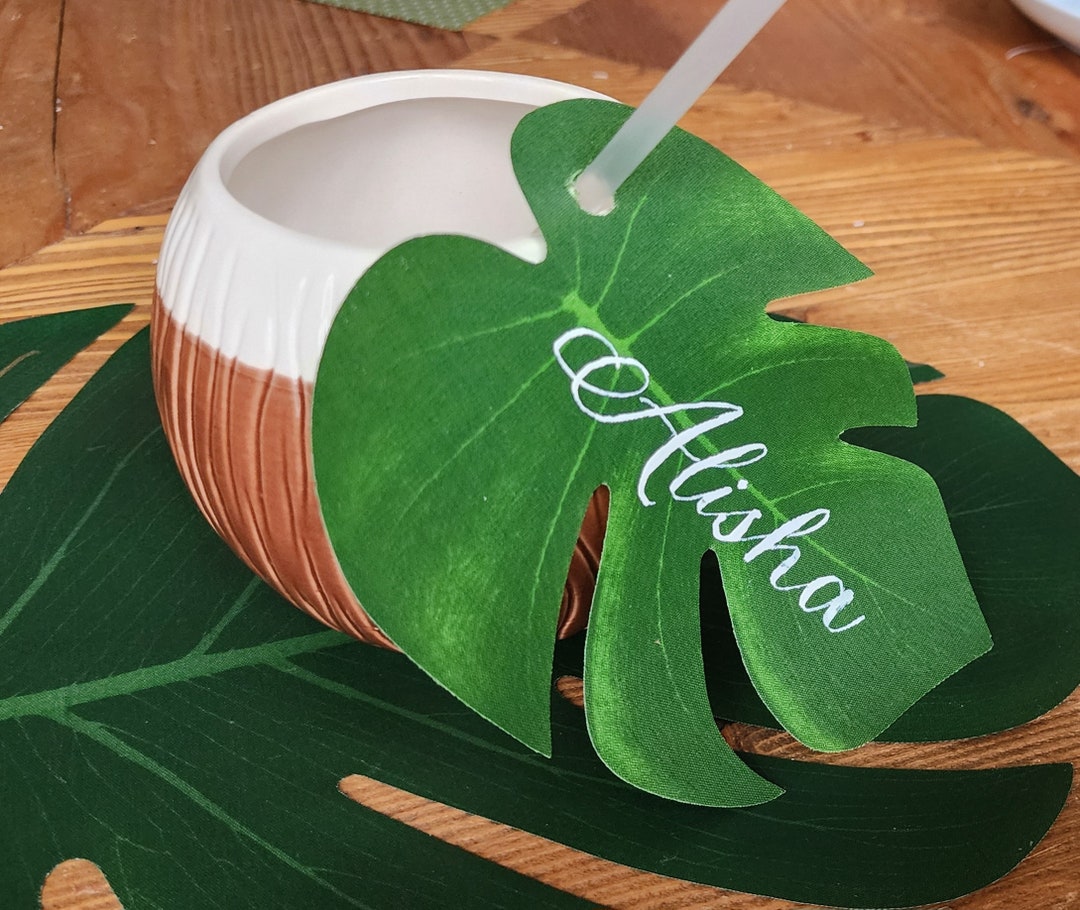 Tropical Drink Straw Name Tags Handwritten Luau Drink Names Hole Punch ...