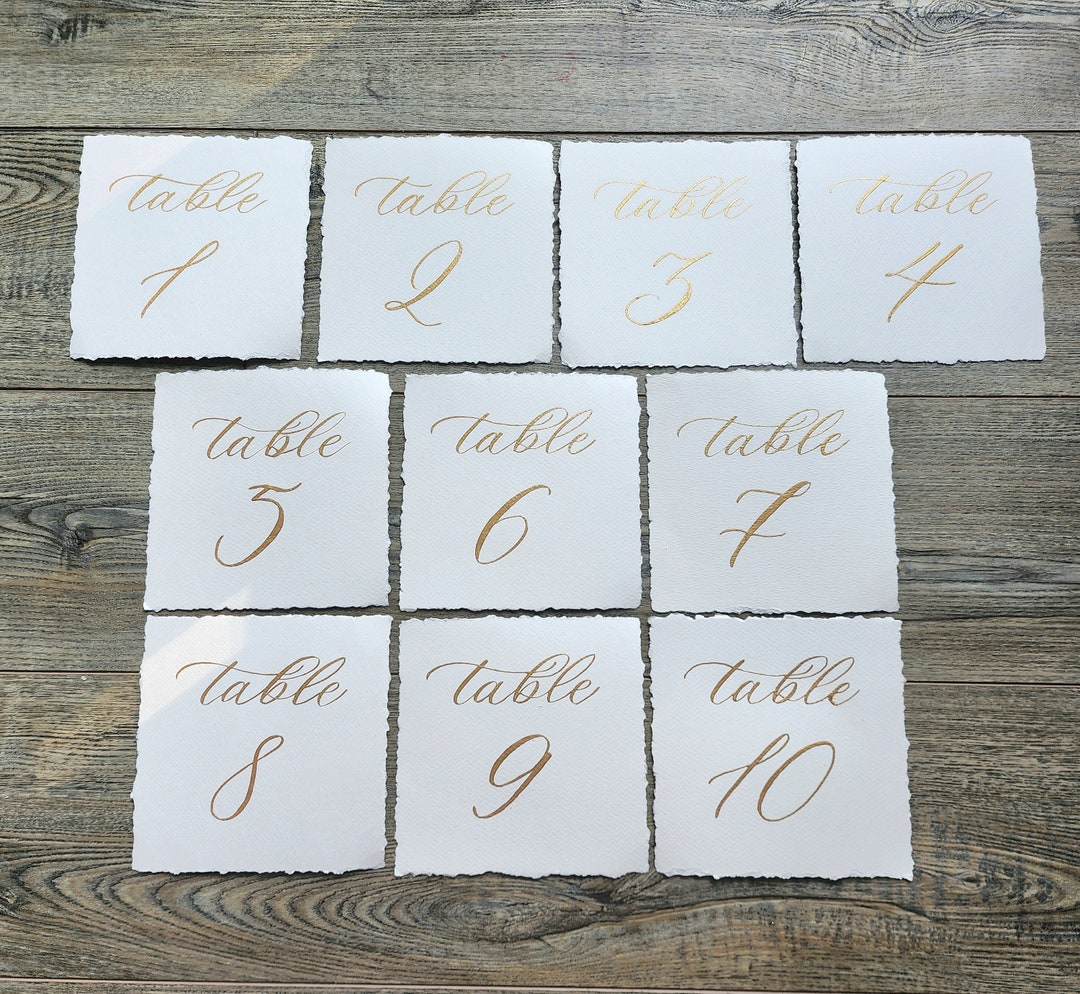 Table Number Cards SQUARE Hand Written Calligraphy Hand Torn Deckled ...