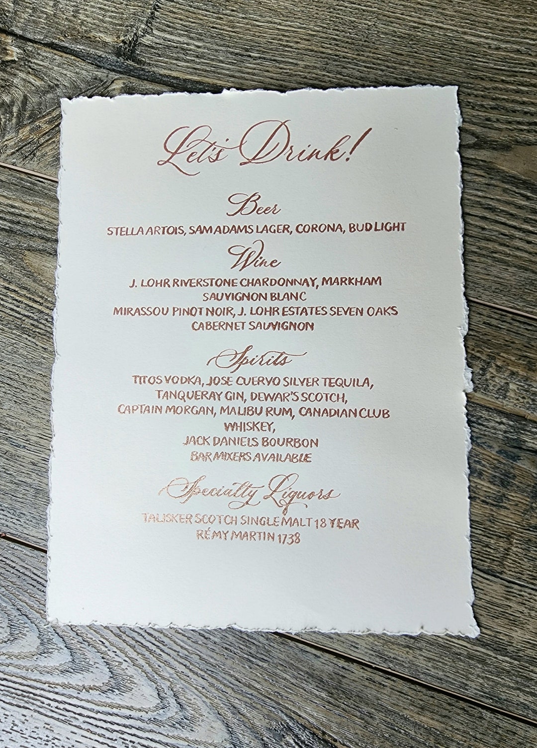 Menu/signature Cocktails/desert/ Bar Menu Sign- Hand Written ...