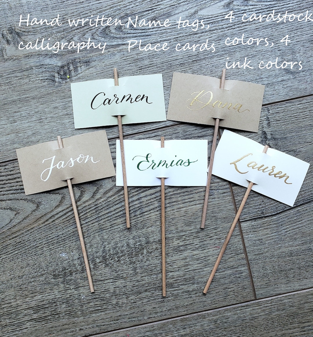 Handwritten Calligraphy Place Cards on Sticks: 4 Colors, Assembled or ...