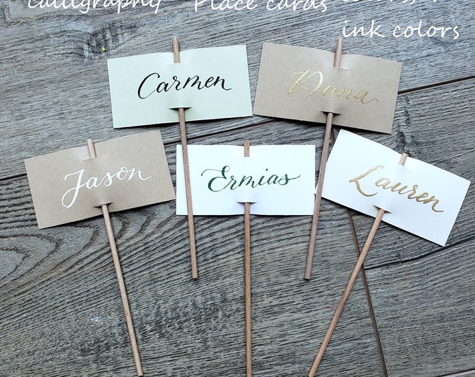 Place Cards/ Name Tags on Sticks Handwritten Calligraphy 1.50"x3.5 ...
