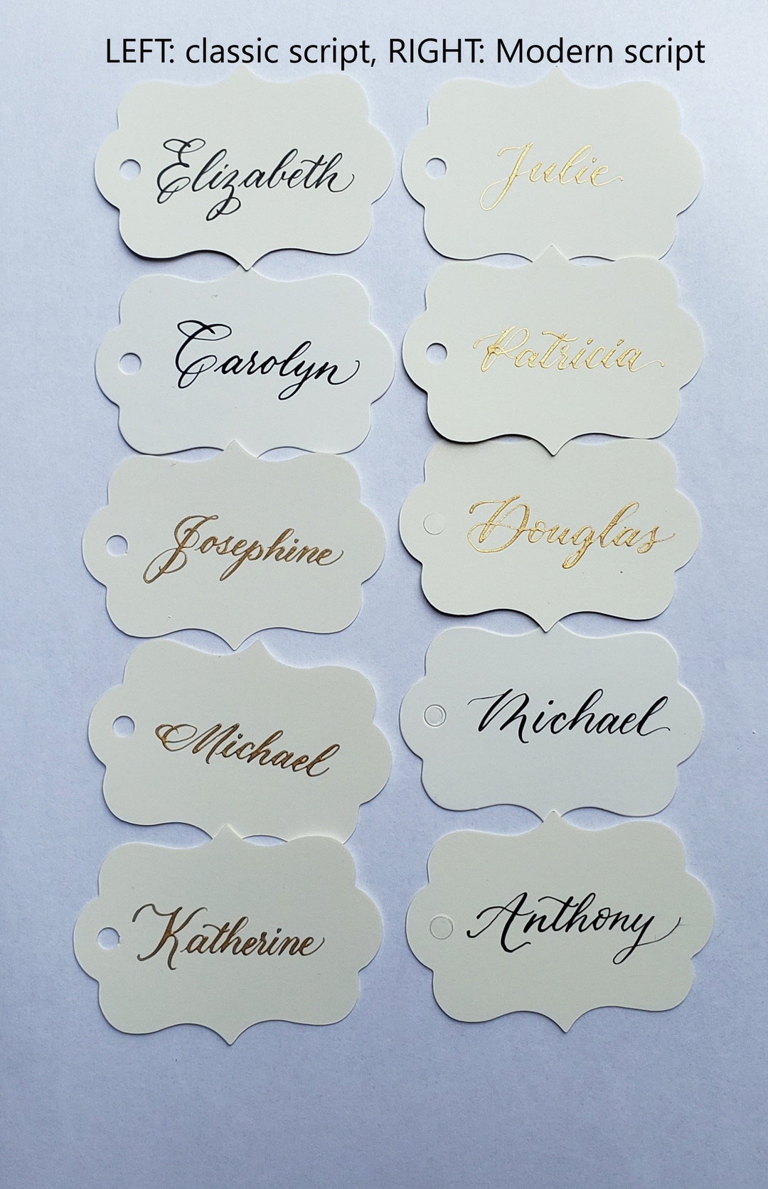 Name Tags in Handwritten Calligraphy- Ivory/off White, Two Script ...