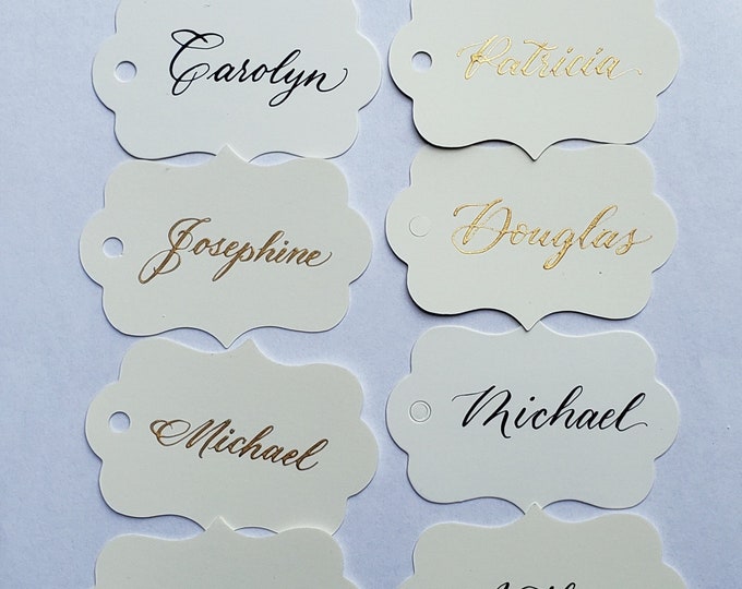 Name Tags in Handwritten Calligraphy- Ivory/off White, Two Script ...