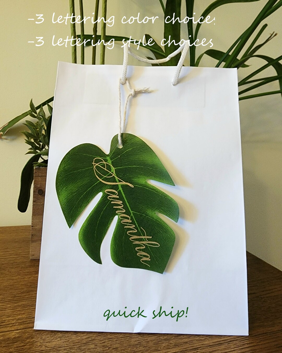 Tropical Palm Leaf Name Tags Handwritten Monstera Names With Hole Punch ...