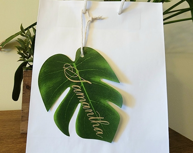 Tropical Palm Leaf Name Tags Handwritten Monstera Names With Hole Punch ...