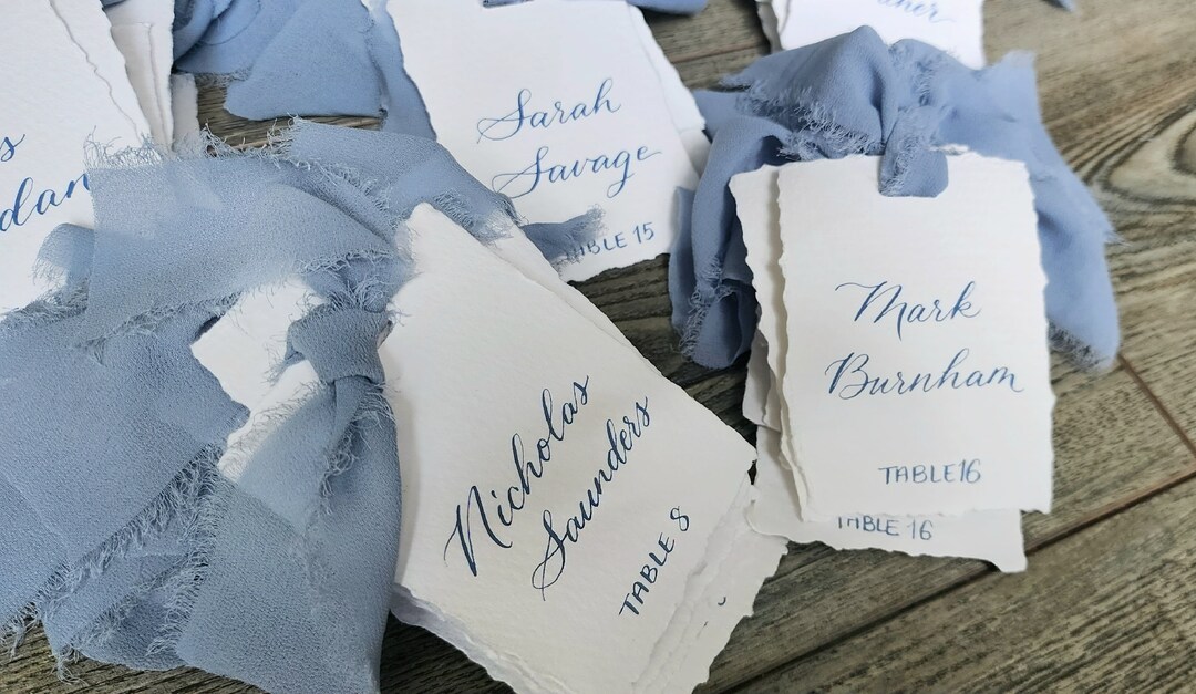 Deckled Edge Cards With Chiffon Ribbon Handwritten Calligraphy 9 Ink ...