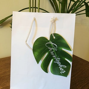 Tropical Palm Leaf Name Tags Handwritten Monstera Names With Hole Punch ...