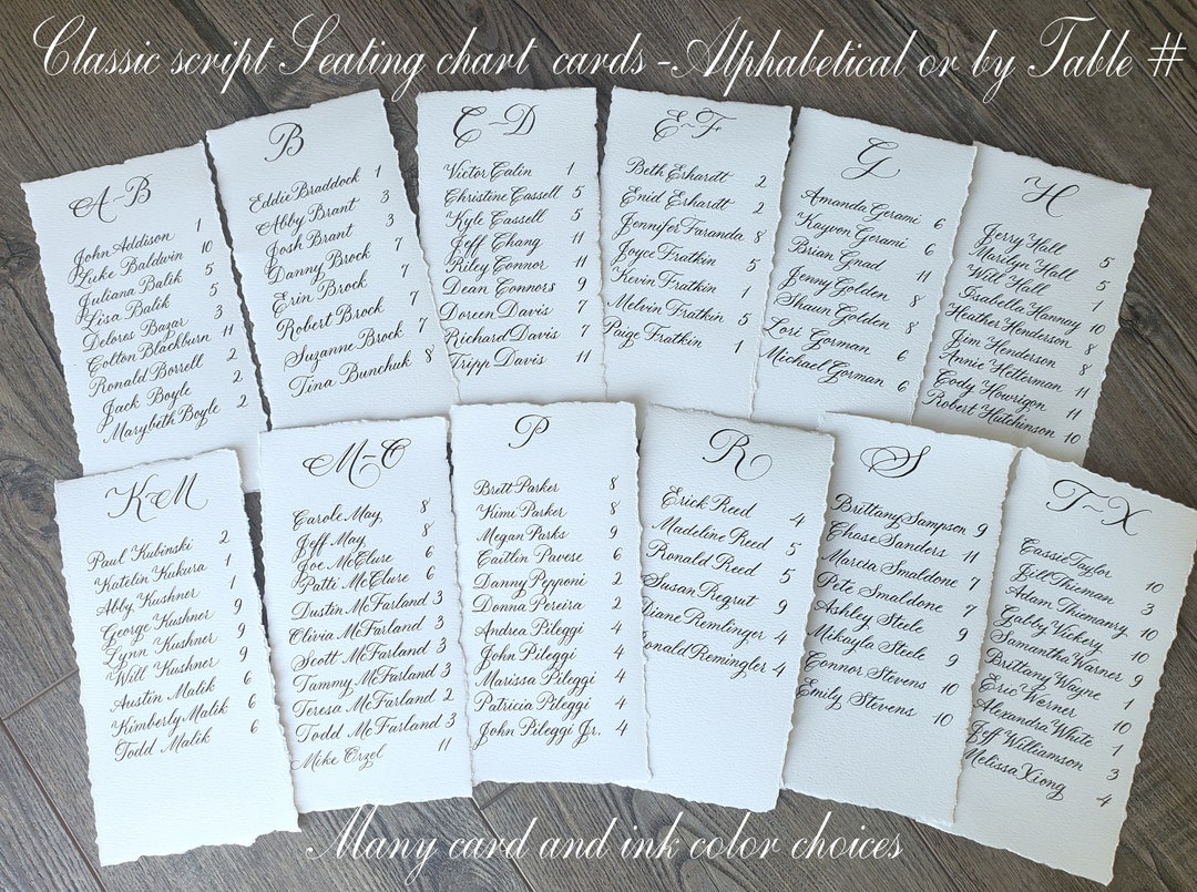 Seating Chart Cards in CLASSIC Hand Written Calligraphy Names Deckled ...