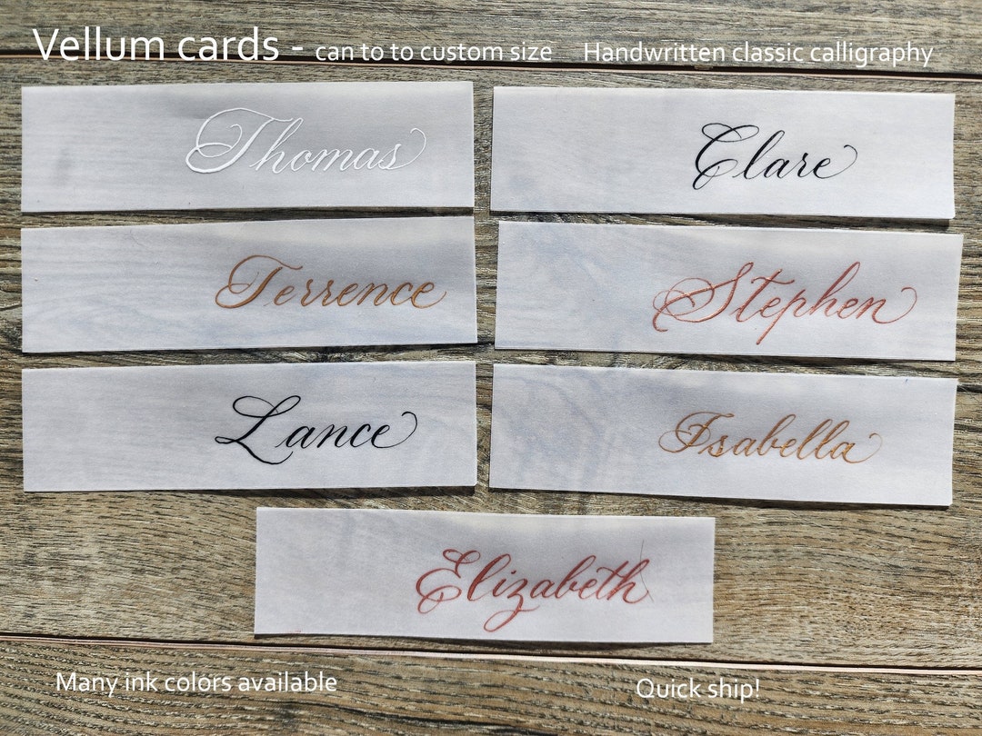 Vellum Place Cards Handwritten Classic Calligraphy Wedding Escort Cards ...