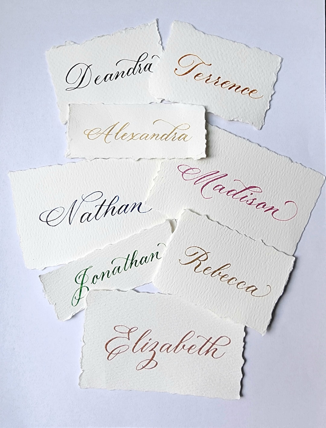 Place Cards Deckled Edge Paper Classic Script Hand Calligraphy FIRST ...