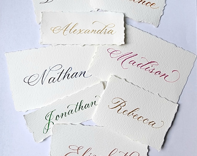 Place Cards Deckled Edge Paper Classic Script Hand Calligraphy FIRST ...