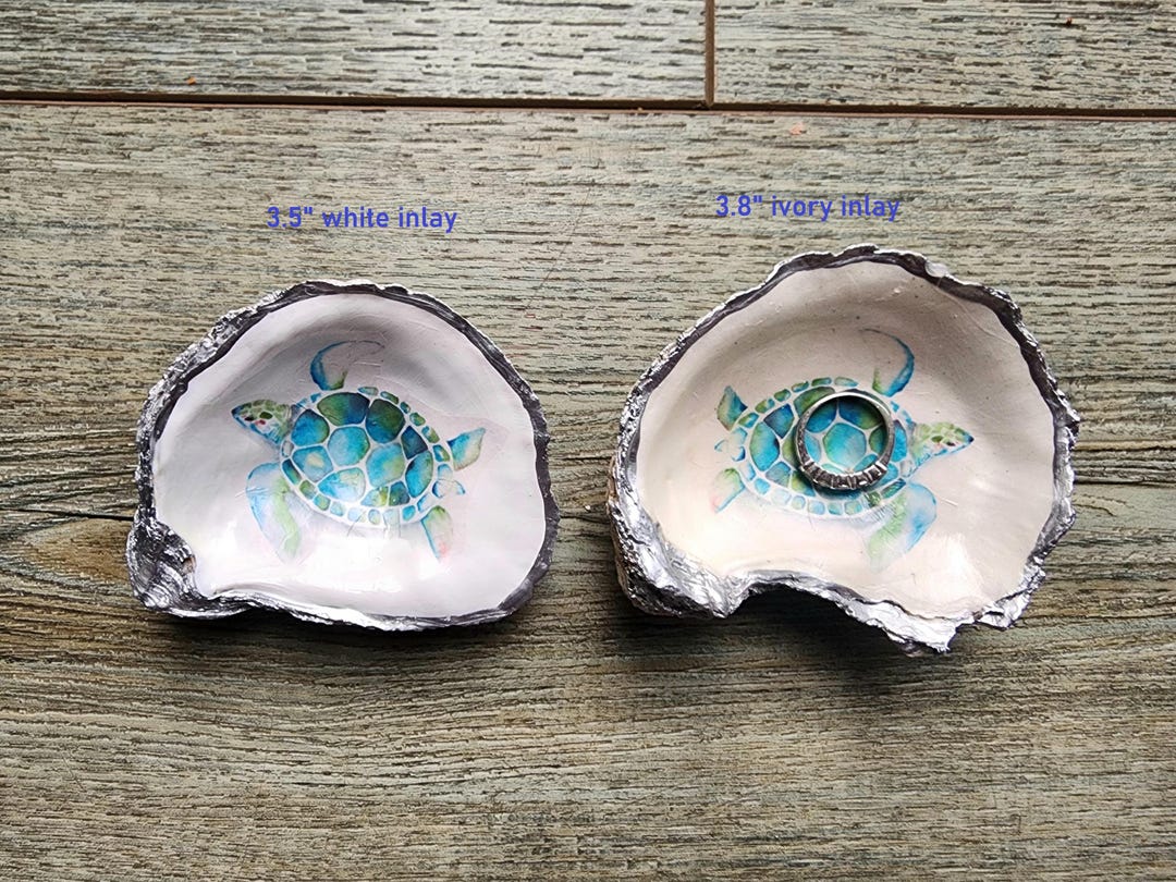 Decoupage Sea Turtle Large Oyster Shells Marine Life Ocean Jewelry Dish ...