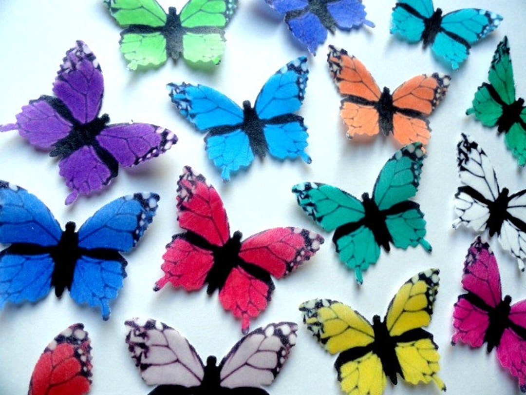 15 Grandes ASSORTED RAINBOW MONARCHS Mariposas de Papel de Oblea ...