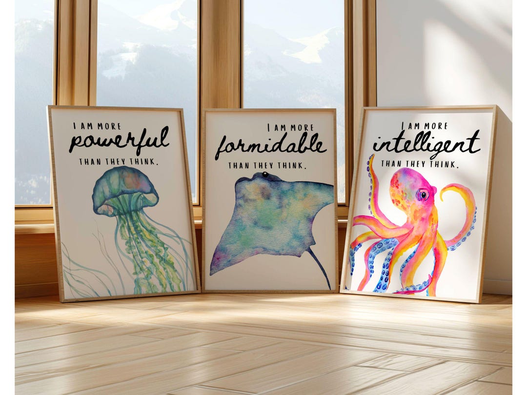 Ocean / Sea Animal Themed Positive Affirmations for Kids, Set of 3 Art ...