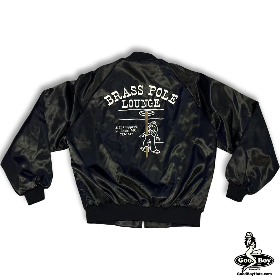 Vintage Brass Pole Lounge Firefighter Satin Bomber Jacket Size Medium ...