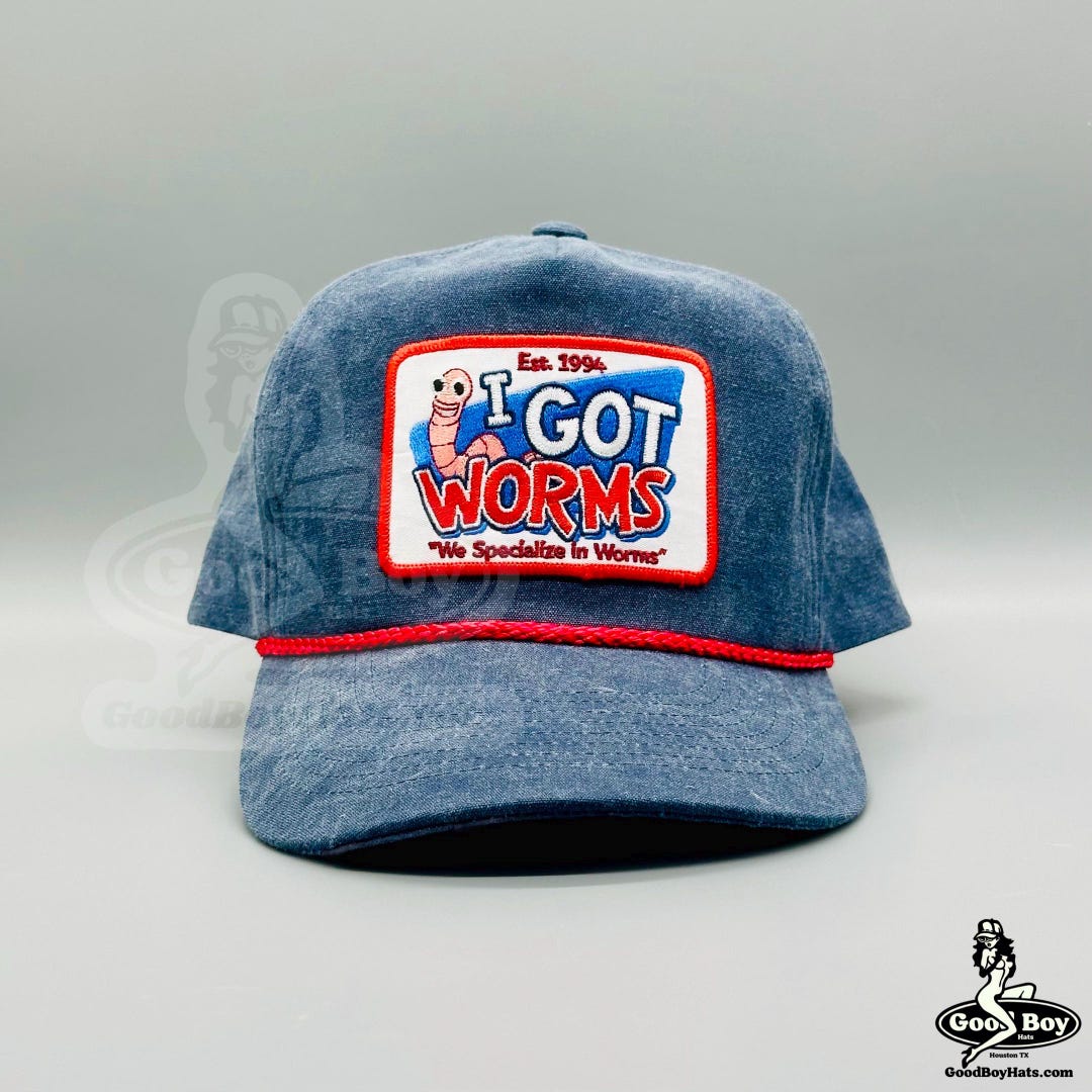 I Got Worms Funny Dumb & Dumber Hat Vintage Retro Navy/red Rope Trucker ...
